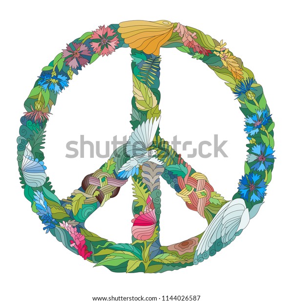 Zentangle Stylized Sign Peace Hand Drawn Stock Vector (Royalty Free ...