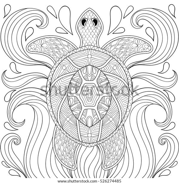 Zentangle Turtle Waves Freehand Sketch Adult Stock Vector (Royalty Free ...