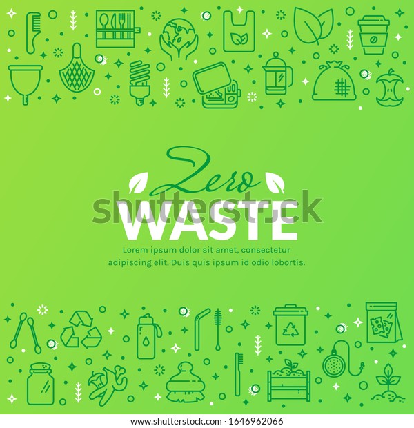 Zero Waste Banner Line Icons Isolated Stock Vector (Royalty Free ...