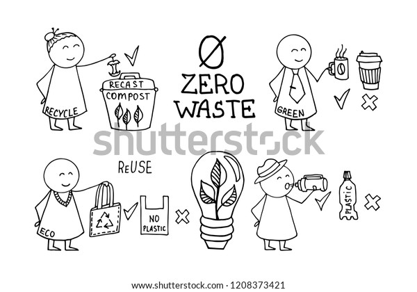Zero Waste Doodle Background Hand Drawn Stock Vector (Royalty Free ...