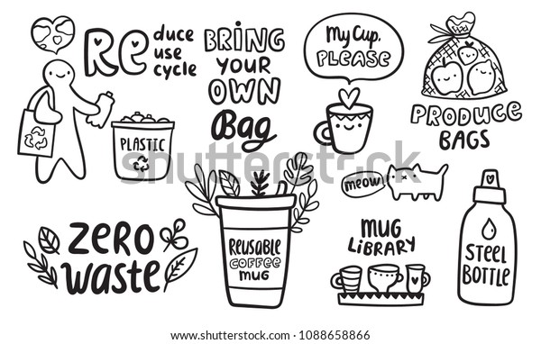 Zero Waste Doodle Concept Reduce Reuse Stock Vector (Royalty Free ...