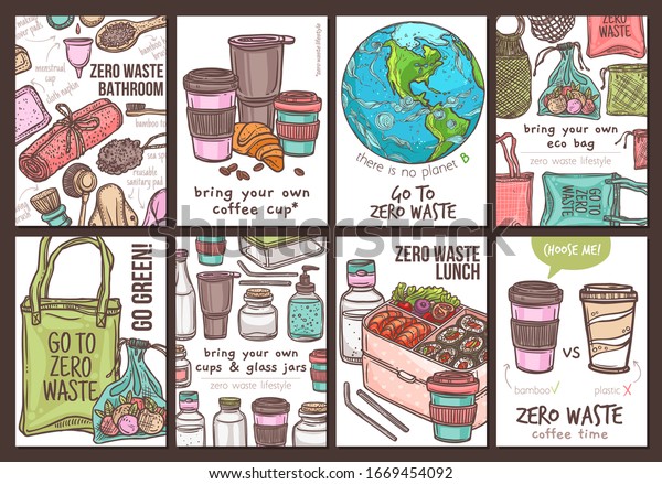 Zero Waste Lifestyle Background Set Cards Stock Vector (Royalty Free ...