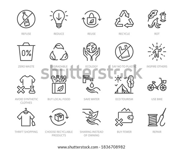 Zero Waste Lifestyle Flat Line Icons Stock Vector (Royalty Free ...