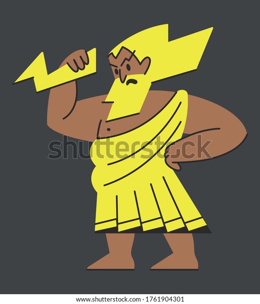 Zeus Holding Thunderbolt Cartoon Style Stock Vector (Royalty Free ...