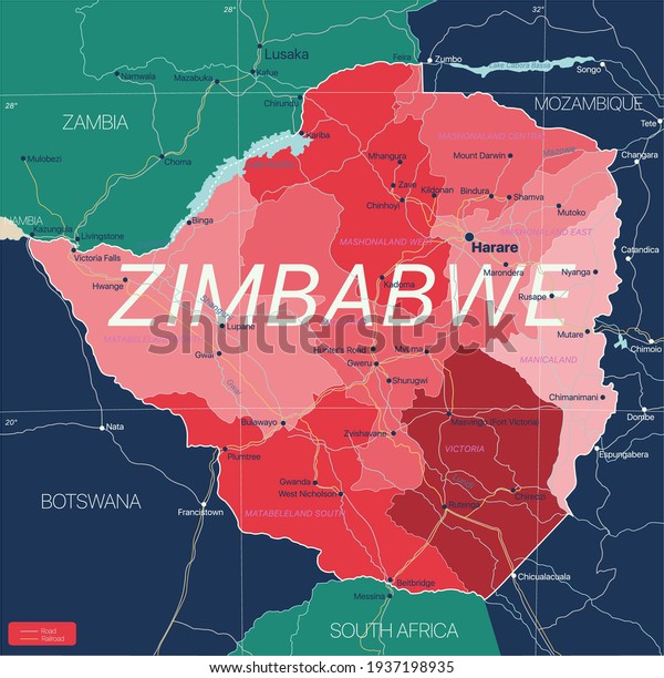 Zimbabwe Country Detailed Editable Map Stock Vector (Royalty Free ...