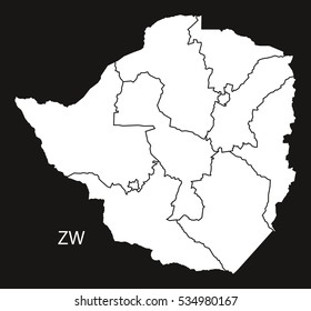 Zimbabwe Provinces Map Black White Illustration Stock Vector (Royalty ...