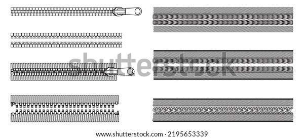 technische Zipper-Vektorgrafik-Zipper-Bänder, Puller-Kleidungsstücke ...