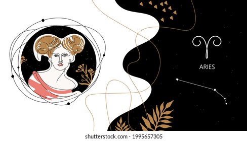 Zodiac Background Aries Constellation Horizontal Banner Stock Vector ...
