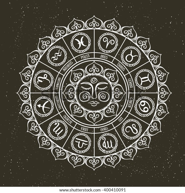 Zodiac Circle Horoscope Signshand Drawn Vector: vetor stock (livre de direitos) 400410091 ...