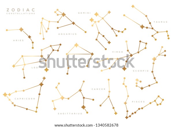 Zodiac Constellations Title Vector Illustrations Set Stock Vector ...