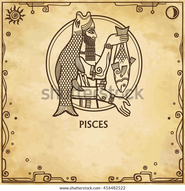 Zodiac Sign Pisces Linear Drawing Vector Stock Vector (Royalty Free ...