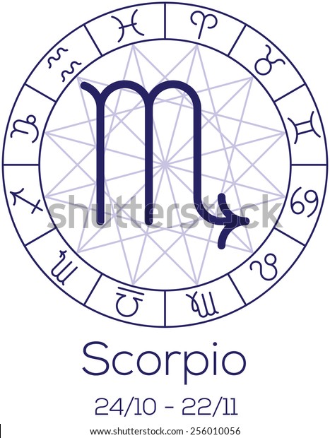 Zodiac sign - Scorpio. Astrological chart with symbols in wheel with ...
