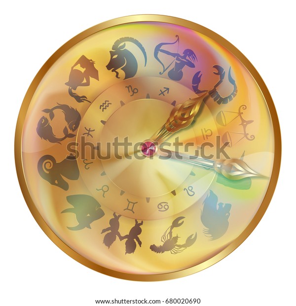 Zodiac Signs On Disk Form Clock Stock Vector (Royalty Free) 680020690