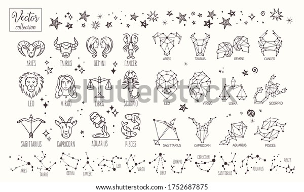 Zodiac Signs Vector Hand Drawn Collection Stock Vector (Royalty Free ...