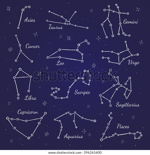 Zodiacal Constellations Vector Signs On Dark Stock Vector Royalty Free