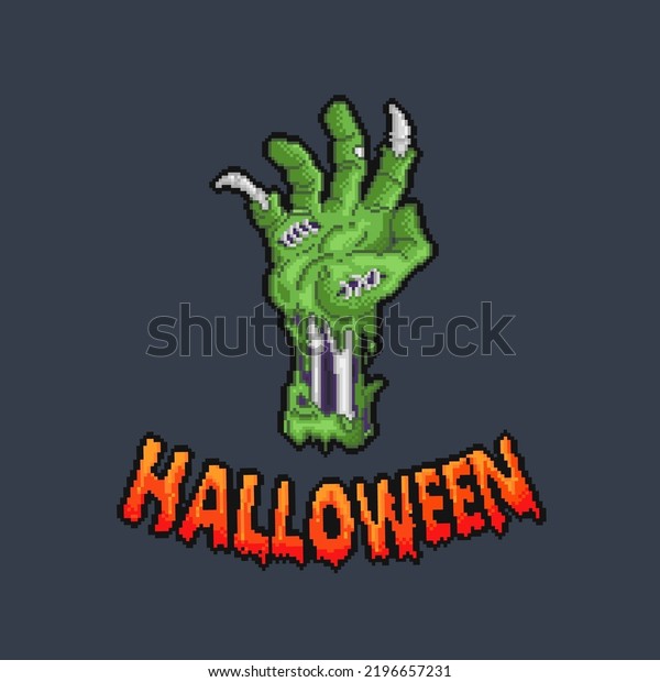 Zombie Hand Halloween Text Pixel Art Stock Vector (Royalty Free ...