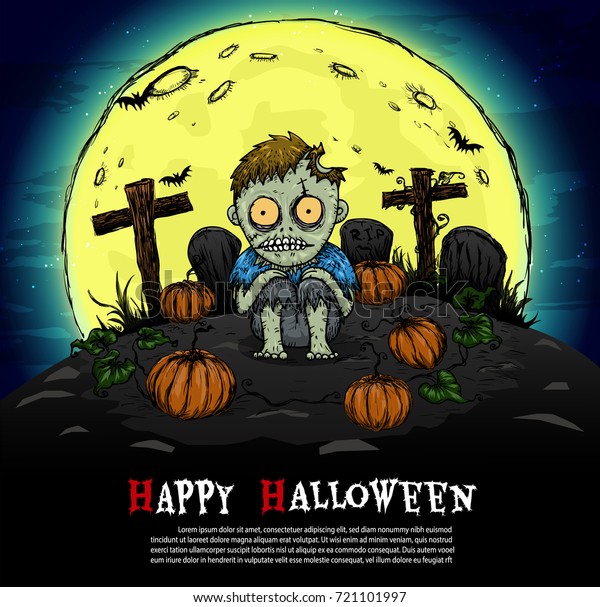 Zombie Sit Down Graveyard Halloween Background Stock Vector (Royalty ...