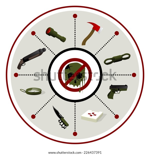 Zombie Survival Kit Includes Axe Rope Stock Vector (Royalty Free) 226437391
