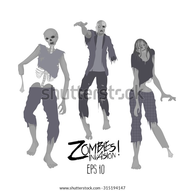 Zombies Invasion Three Zombie Characters Walking Stock Vector (Royalty ...