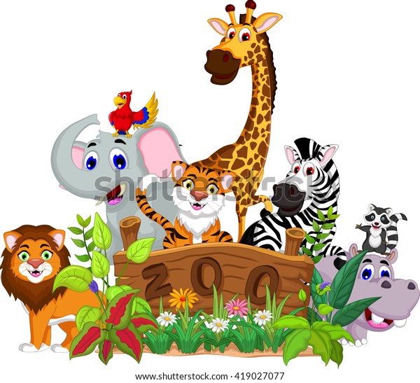 Zoo Animal Cartoon 스톡 벡터(로열티 프리) 419027077