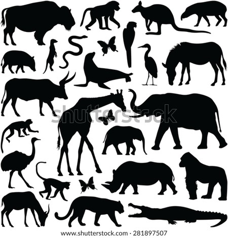 Zoo Animals Collection Vector Silhouette Stock Vector (Royalty Free ...