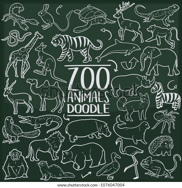 Zoo Animals Doodle Line Icon Chalkboard Stock Vector (Royalty Free ...