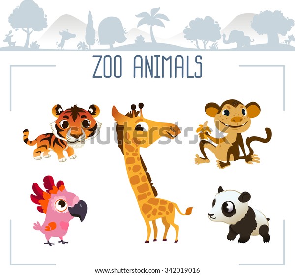 Zoo Animals Vector Illustration Set Stock Vector (Royalty Free ...