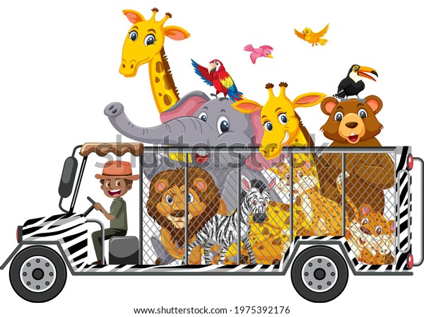 Zoo Concept Wild Animals Car Isolated Stock Vector (Royalty Free ...
