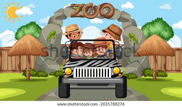 Zoo Day Time Scene Many Kids Stock Vector (Royalty Free) 2031788276 ...