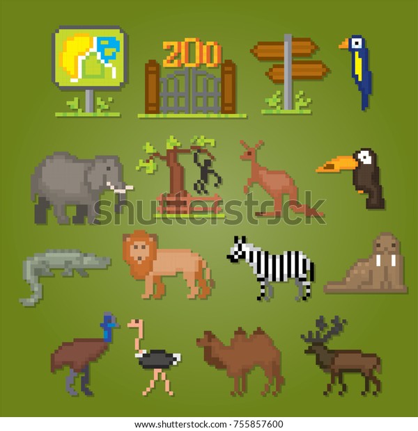 Zoo Icons Set Pixel Art Old: เวกเตอร์สต็อก (ปลอดค่าลิขสิทธิ์) 755857600 ...