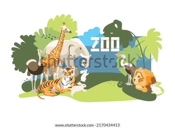 Zoo Vector Illustration Wild Animals On: เวกเตอร์สต็อก (ปลอดค่า ...