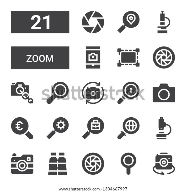 zoom icon set. Collection of 21 filled zoom icons included Camera ...