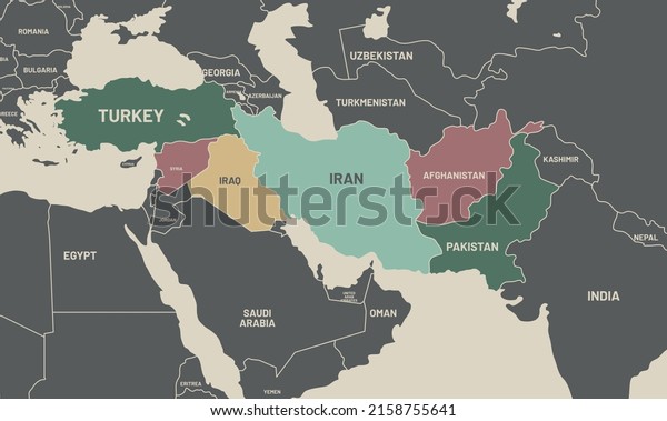 Zoomed Map Middle East Country Borders: เวกเตอร์สต็อก (ปลอดค่าลิขสิทธิ์ ...