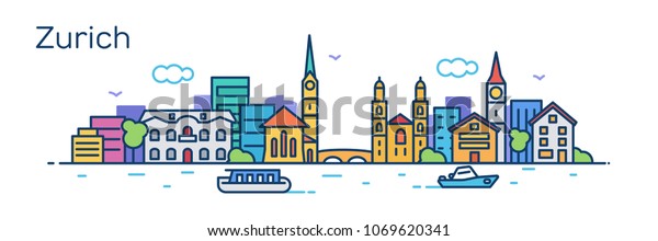 Zurich City Vector Illustration Stock Vector (Royalty Free) 1069620341
