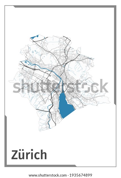 Zurich Map Poster Administrative Area Plan Stock Vector (Royalty Free ...