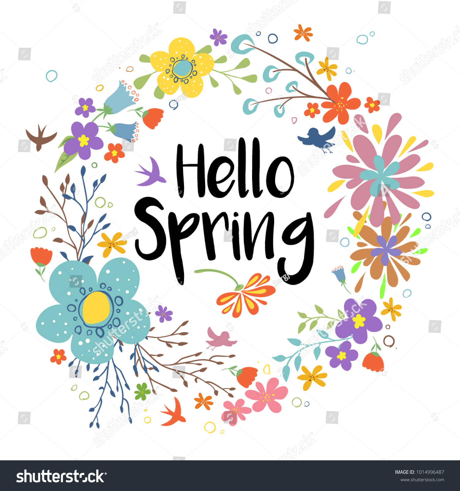 Hello Spring Vector Illustration Floral Spring Stock Vector (Royalty ...