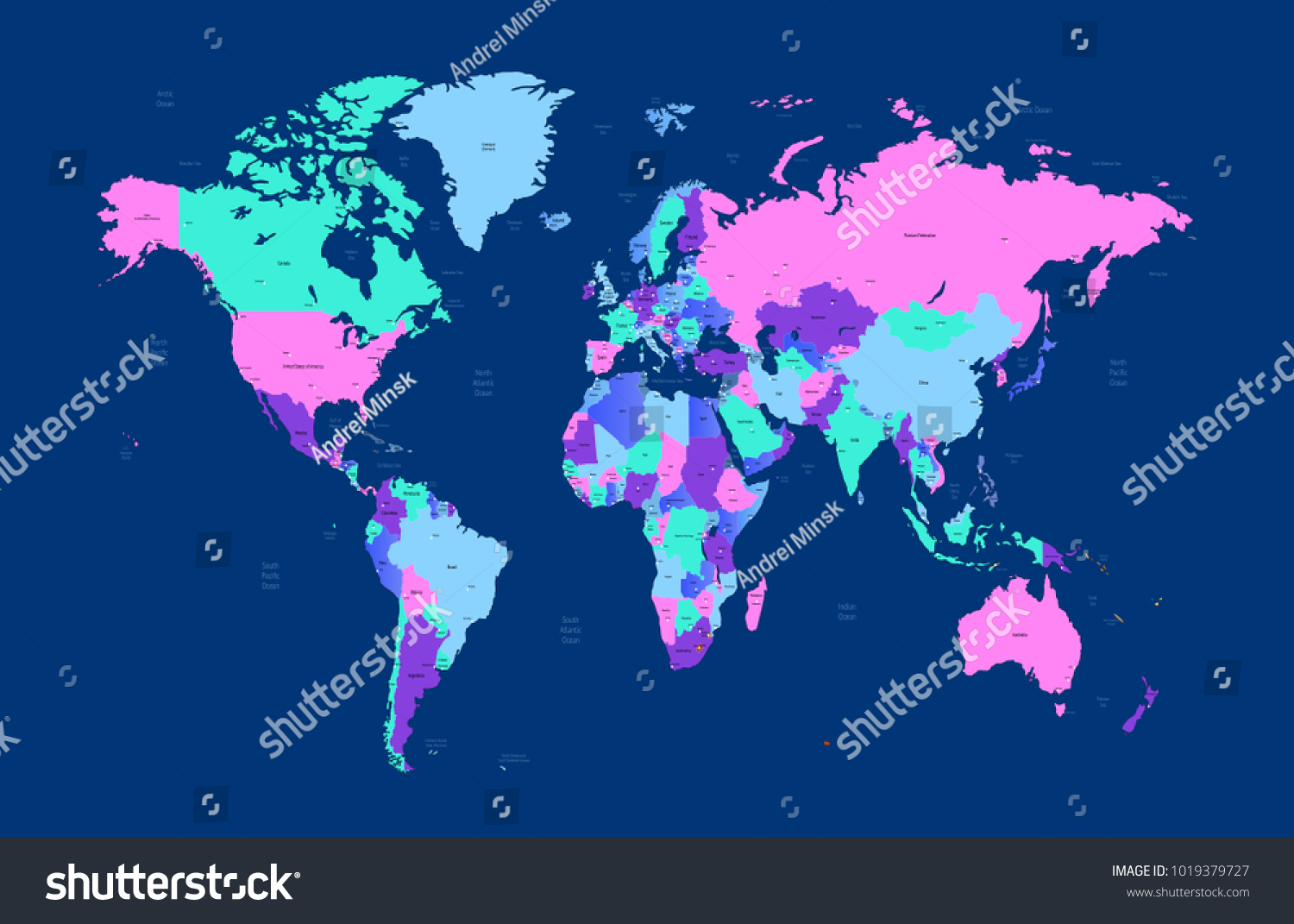 Color World Map Vector Stock Vector (Royalty Free) 1019379727 ...
