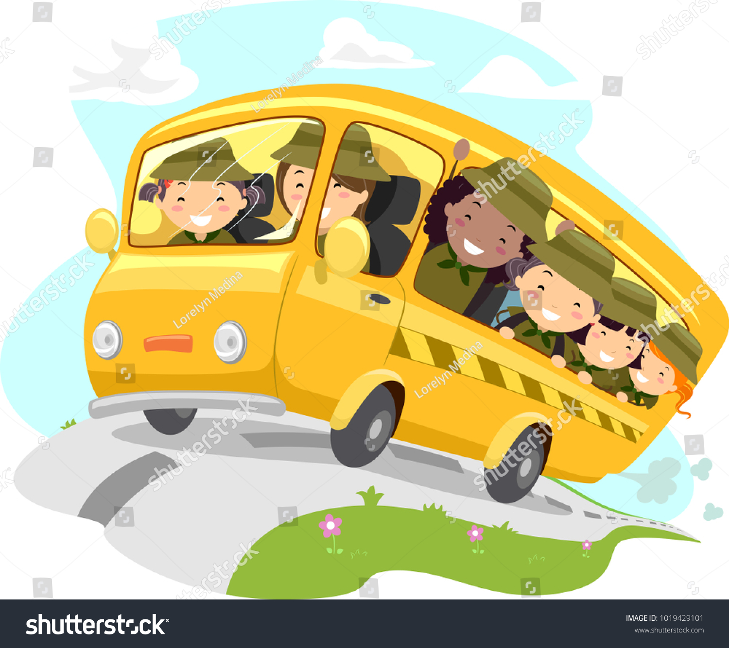 Illustration Stickman Kid Girls Riding School Stock Vector (Royalty ...