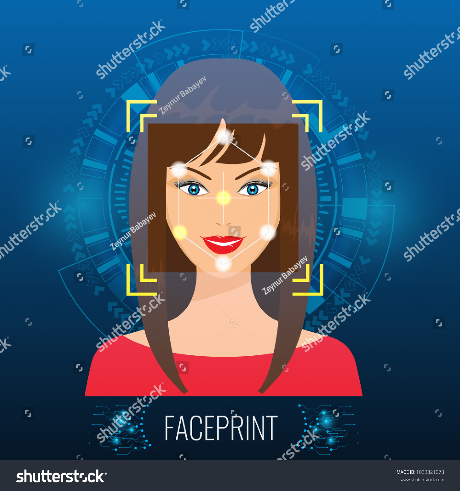 Vector Face Recognition Faceprint Technology Scanning Stock Vector