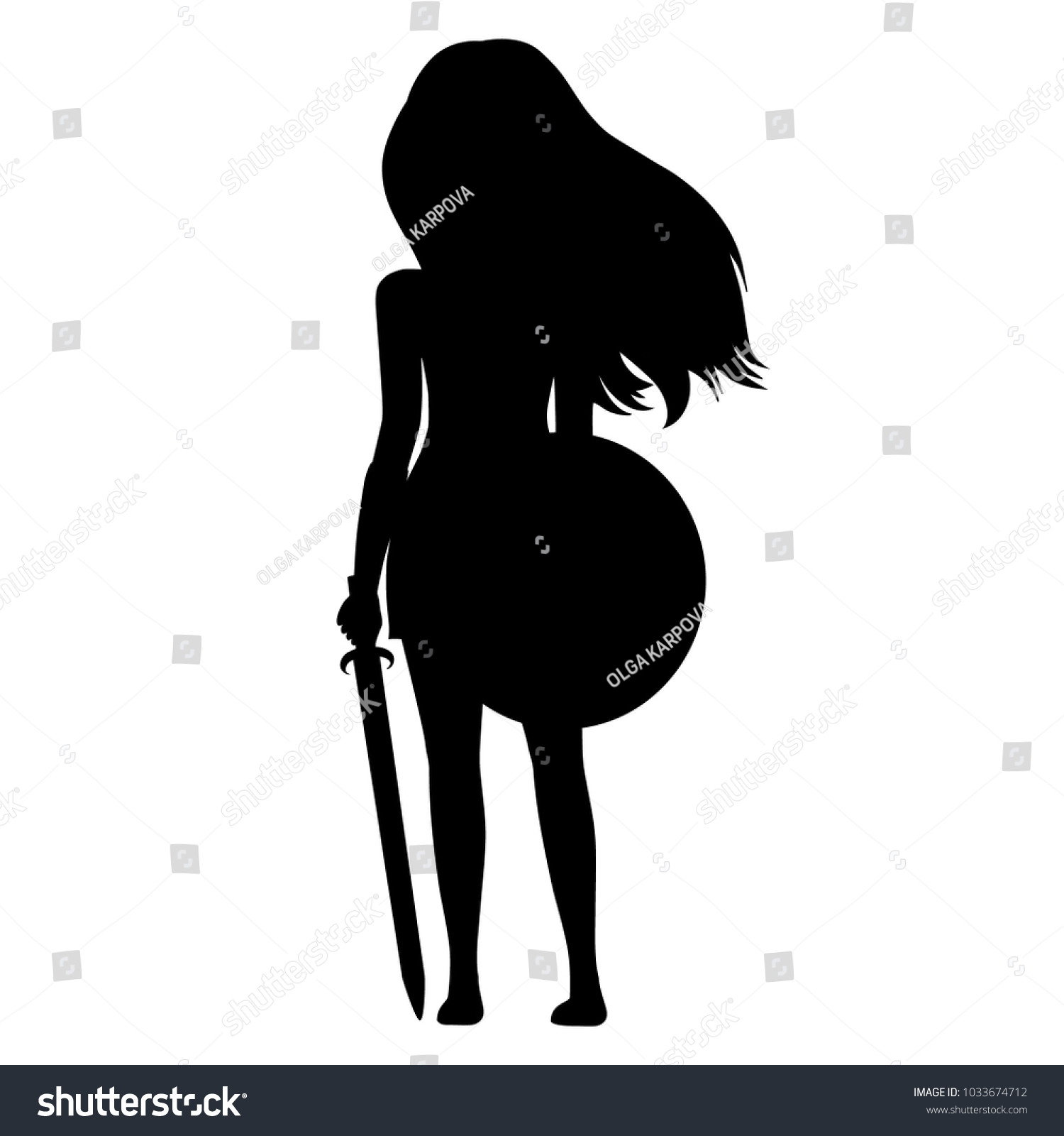 Feminist Symbol Girl Silhouette Black Color 库存矢量图(免版税)1033674712