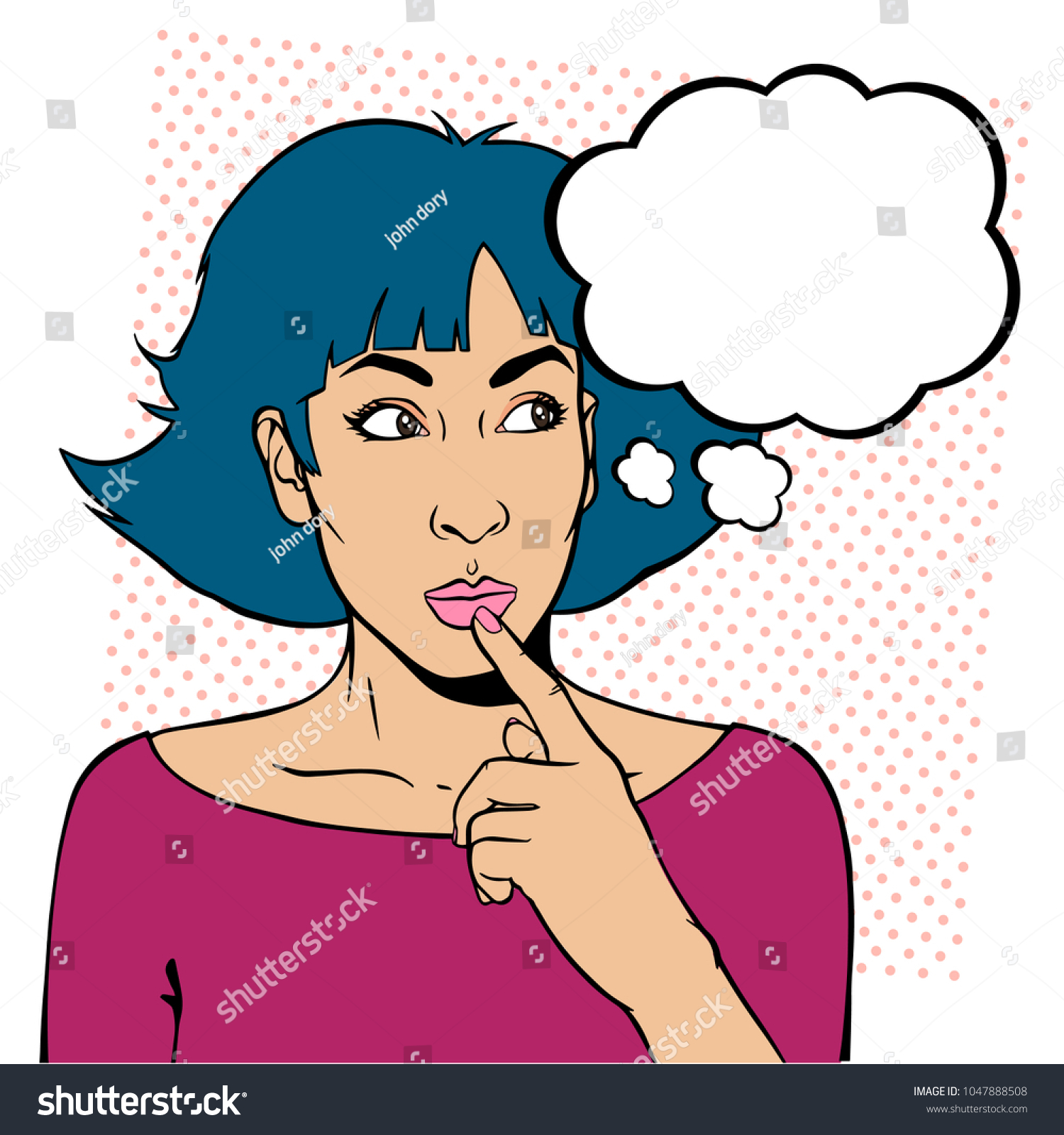 Pop Art Young Beautiful Woman Thinking Stock Vector Royalty Free 1047888508 Shutterstock