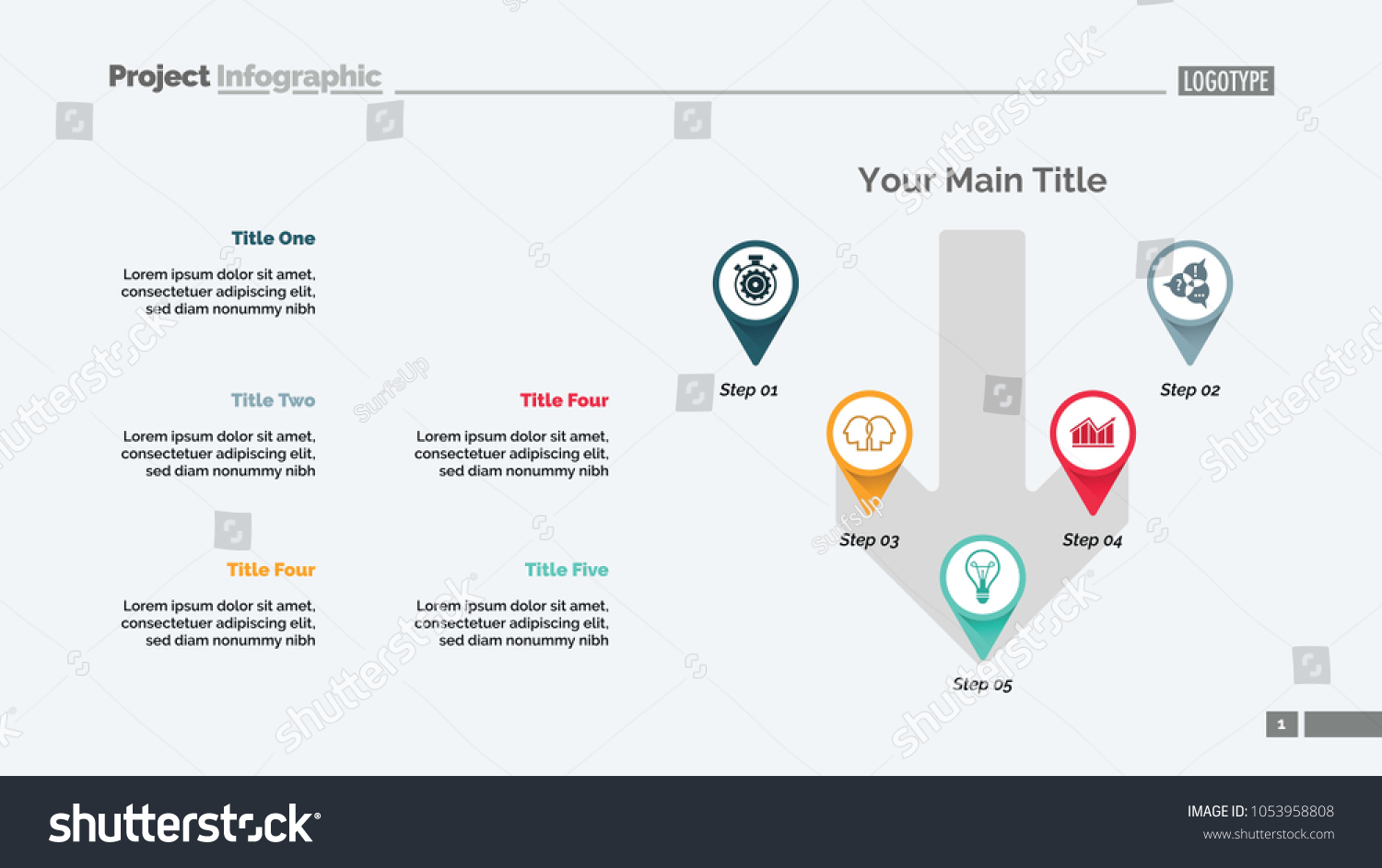 Five Pointers Process Chart Slide Template Stock Vector (Royalty Free ...