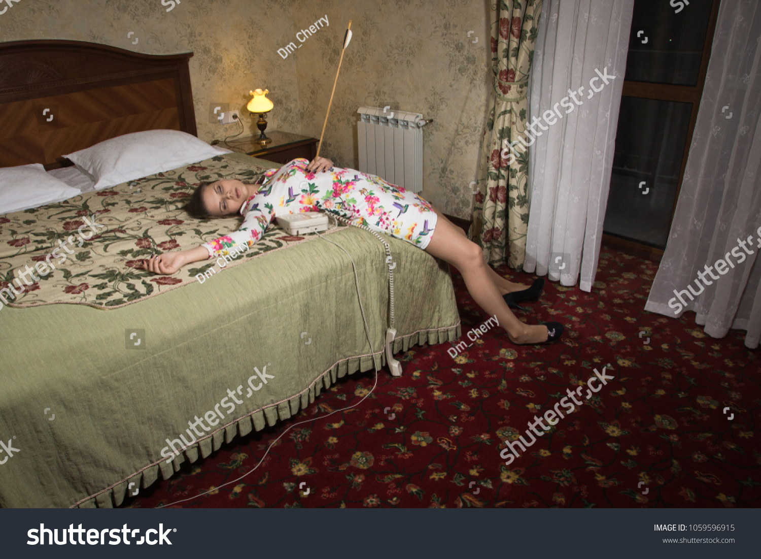 Стоковая фотография 1059596915 Crime Scene Young Woman Killed By