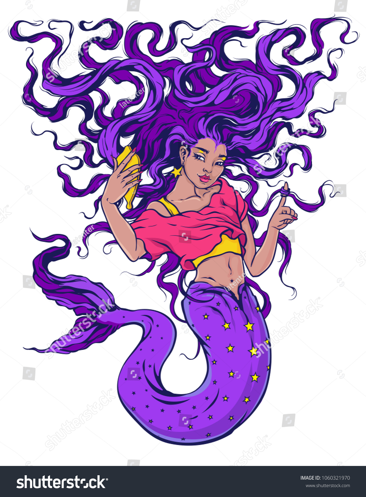 Vector Illustration Mermaid Purple Hair Mirror Stock Vector Royalty Free 1060321970 Shutterstock