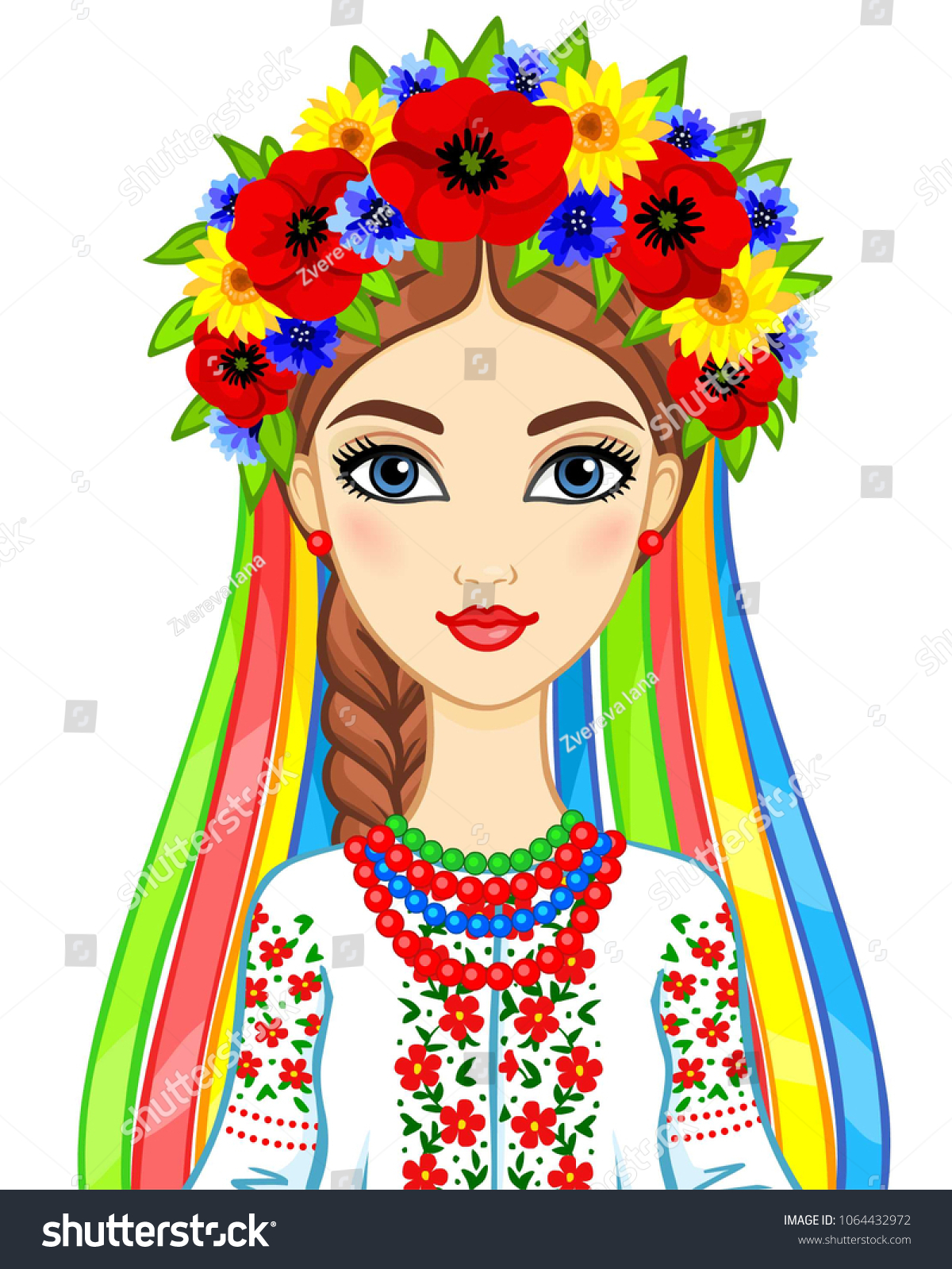 Animation Portrait Young Ukrainian Girl Traditional Stock Vector Royalty Free 1064432972