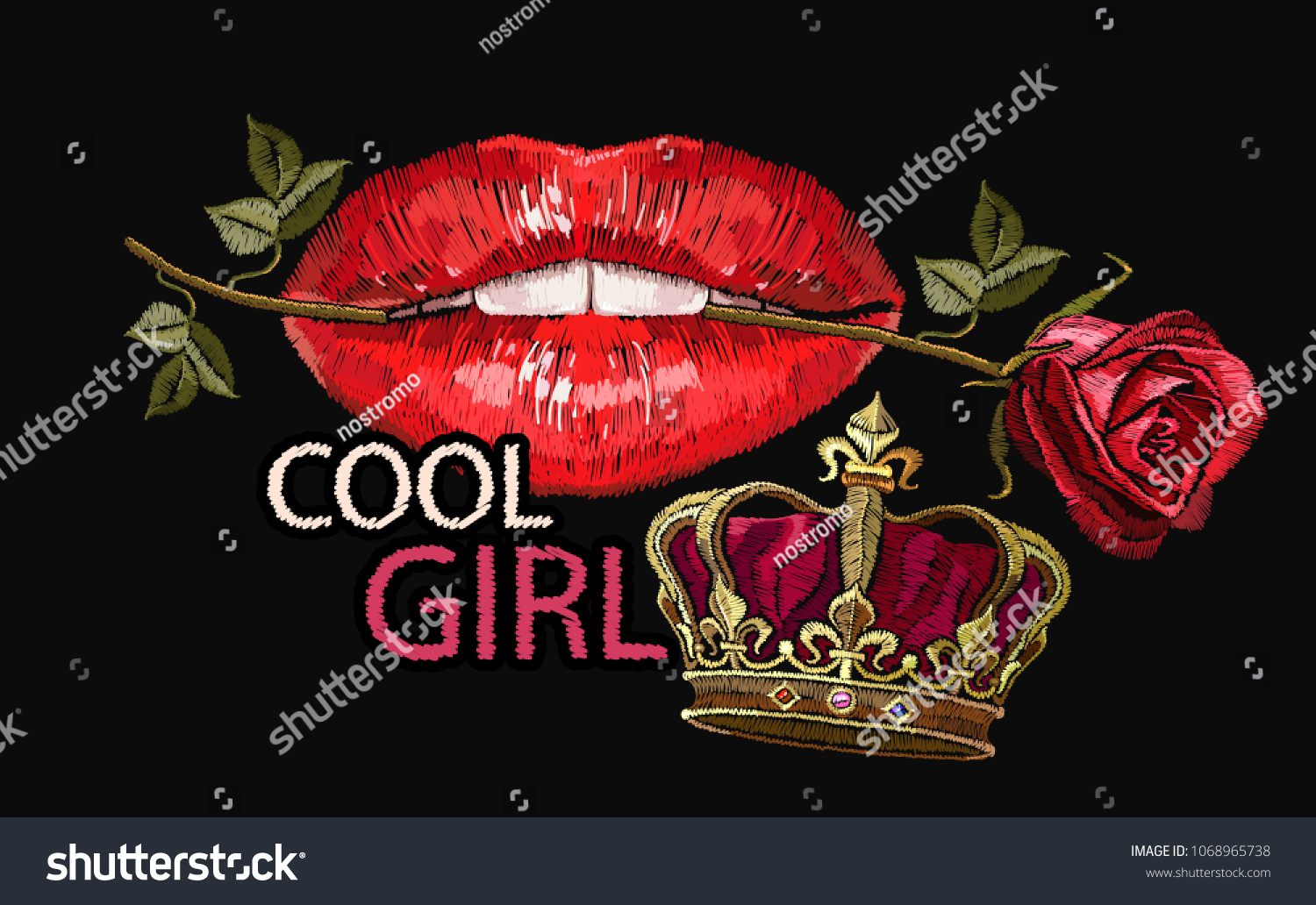 Embroidery Female Sexy Gloss Red Lips Stock Vector Royalty Free 1068965738 Shutterstock