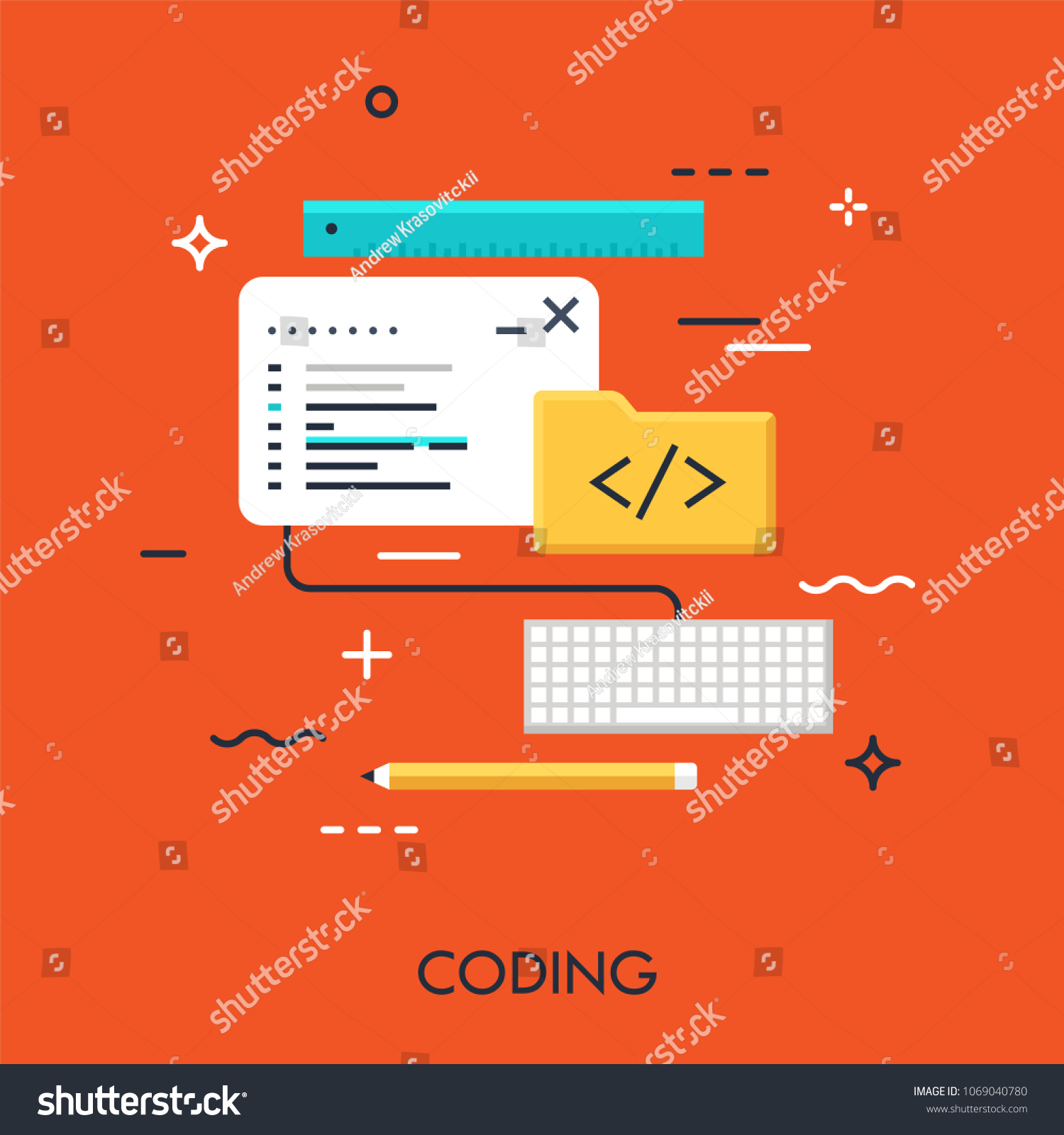 Program Code Window Keyboard Pencil Ruler Stock Vector (Royalty Free ...
