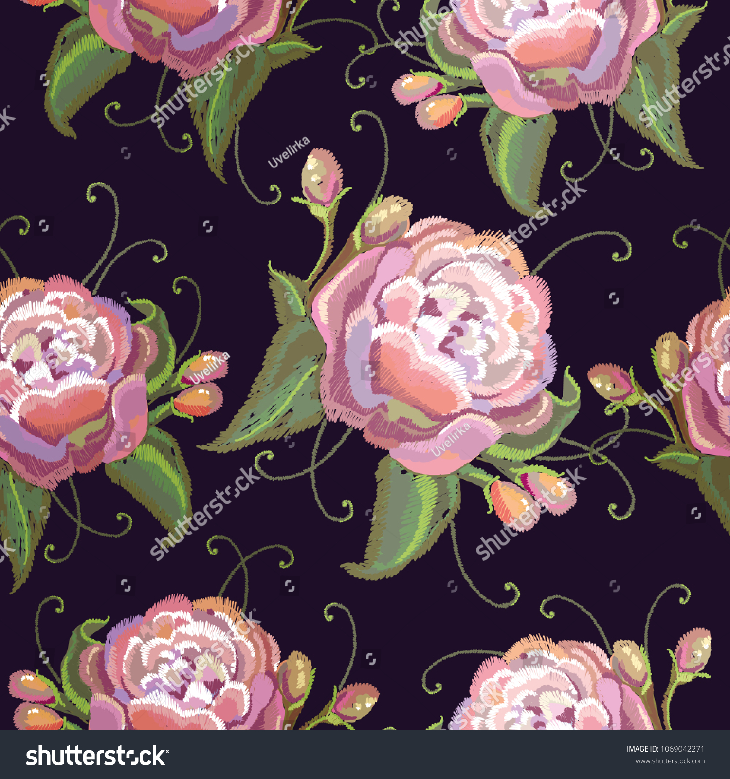 Big Roses Pattern Stock Vector (Royalty Free) 1069042271 | Shutterstock
