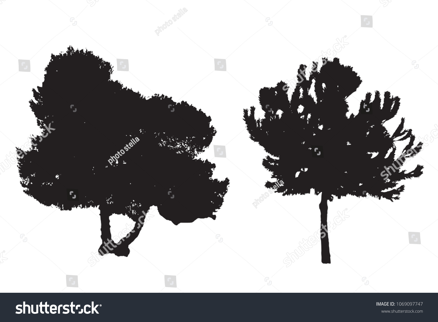 Two Silhouette Trees Vector Set Stock Vector (Royalty Free) 1069097747 ...