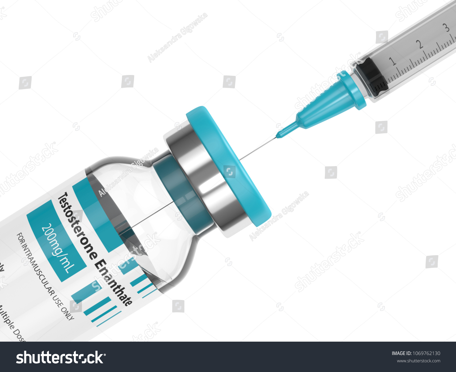3d Render Testosterone Enanthate Vial Syringe Stock Illustration